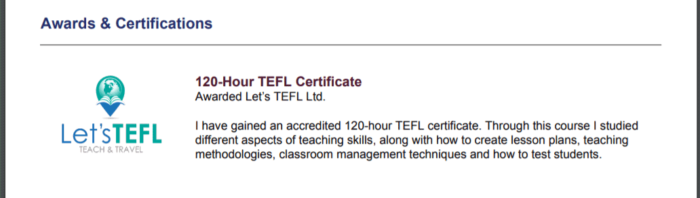 ESL Resumes: Template - Let's TEFL