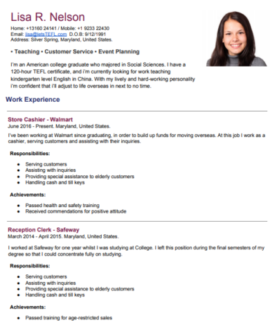esl-job-resume-example - Let's TEFL